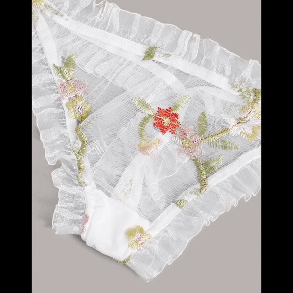 Intimates & Sleepwear | White Frilly Sheer Floral Lingerie Set | Poshmark